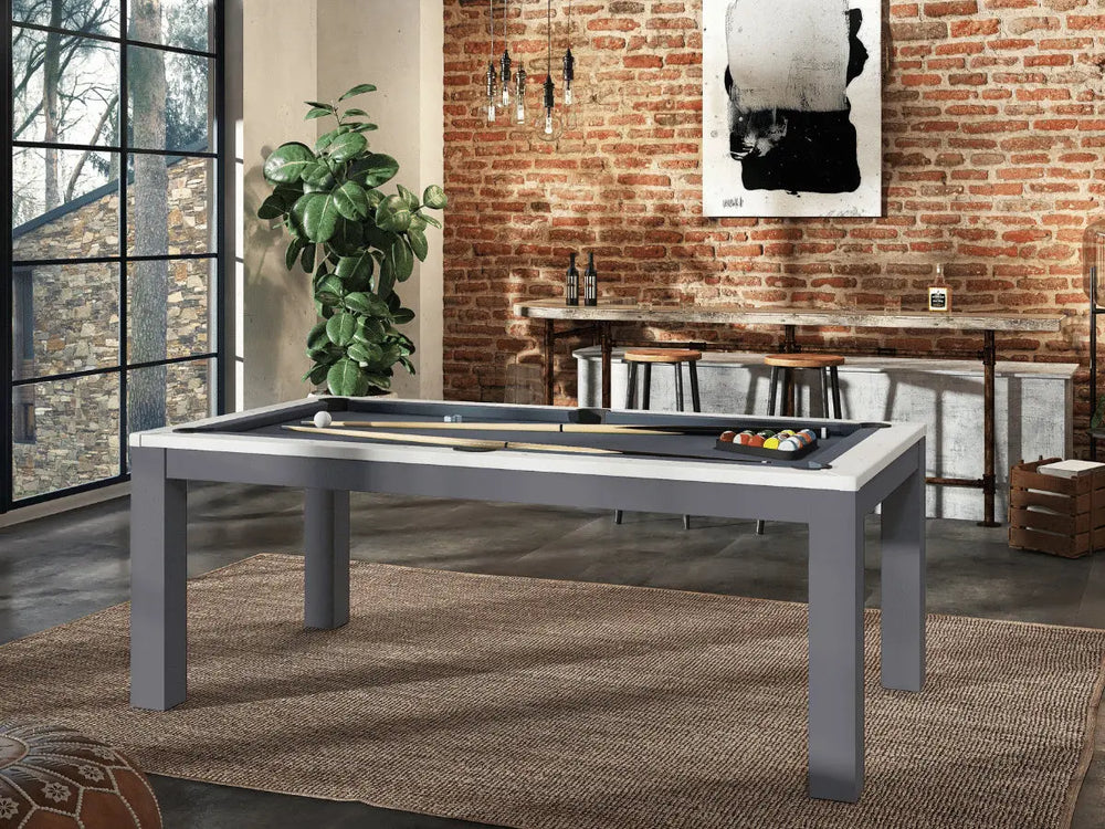 Table à manger convertible en billard blanc et gris