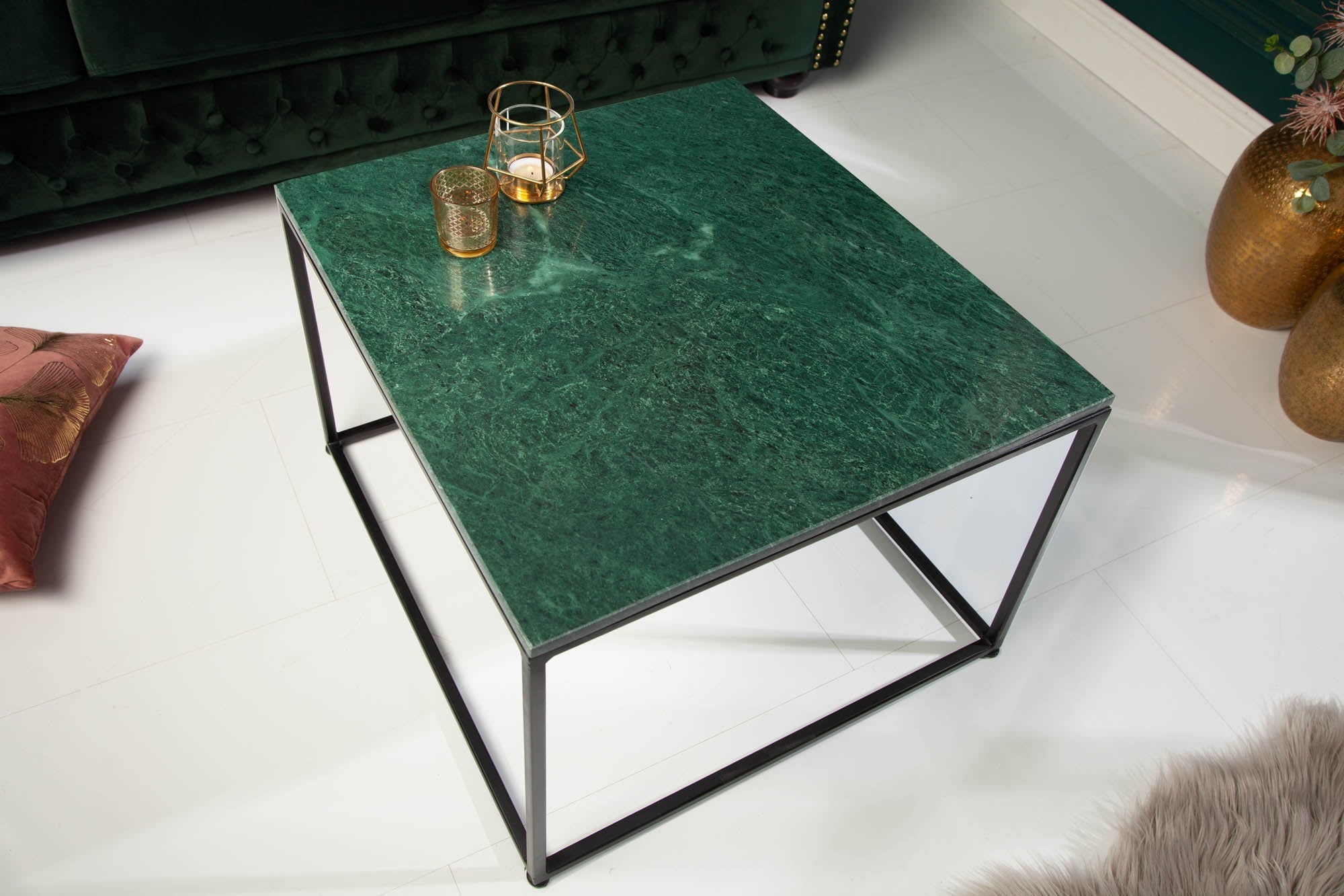 Table basse élégante ELEMENTS 50cm verte avec plateau en marbre poli